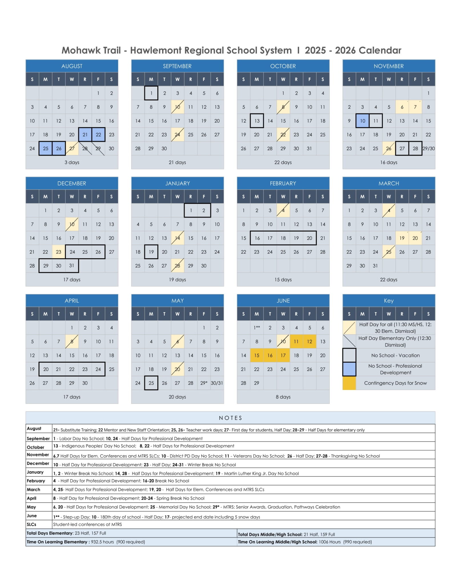 Mohawk Trail and Hawlemont Regional mtrsd Calendar 25-26 Revised ...