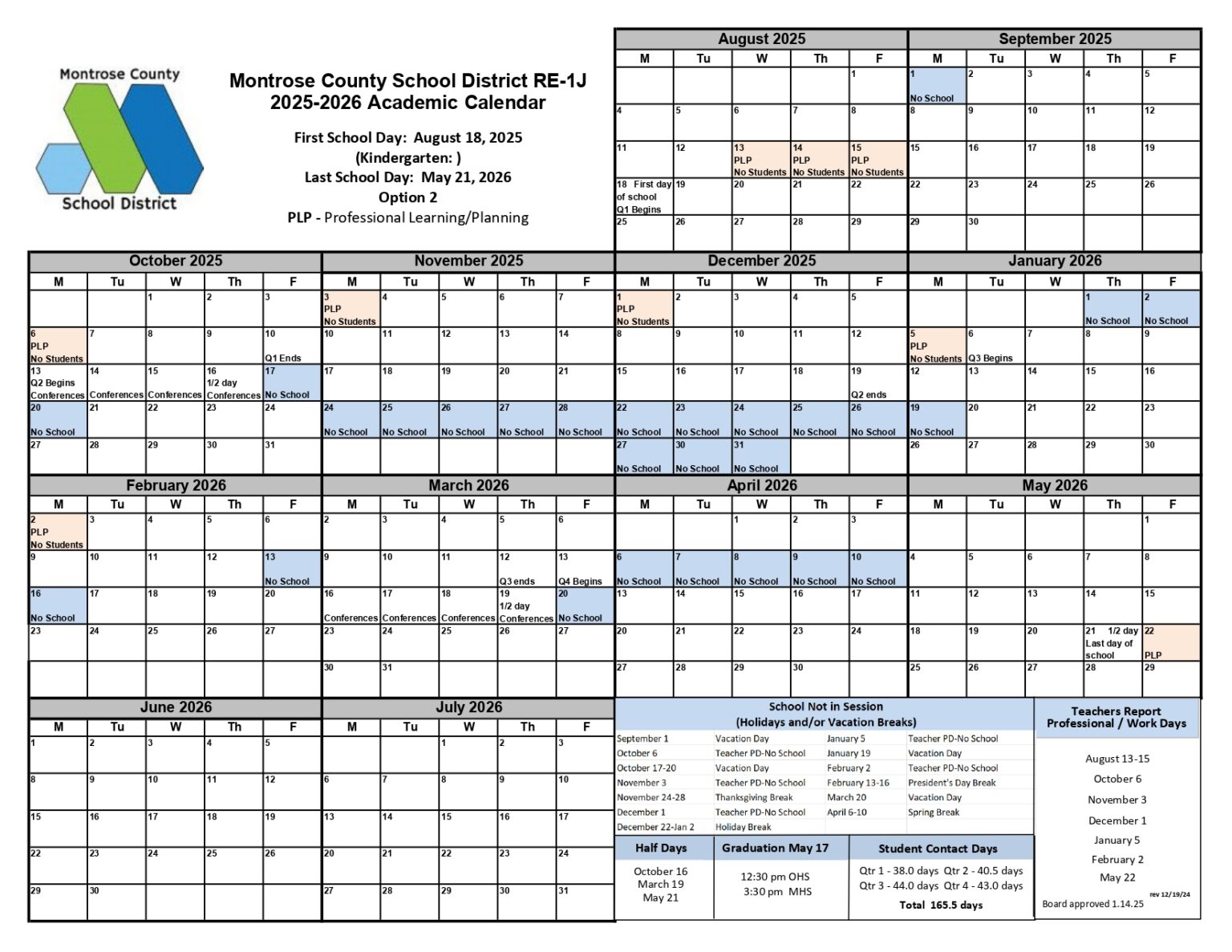 Montrose County School CO RE-1J Calendar 25-26 Revised [PDF] - EduCounty