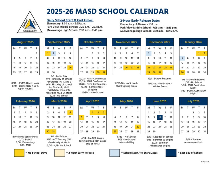 Mukwonago Area School District masd Calendar 25-26 Revised [PDF ...