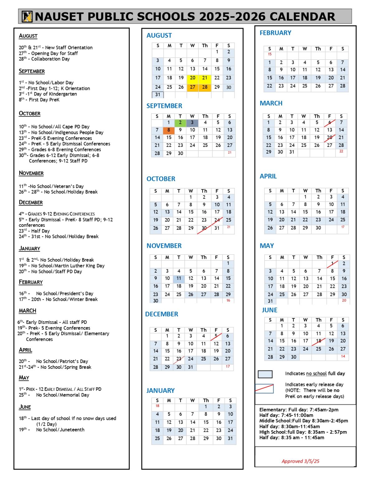 Nauset Public Schools MA Calendar 25-26 Revised [PDF] - EduCounty