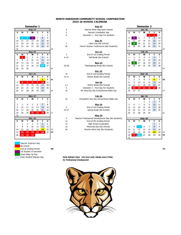 North Harrison Community Schools Calendar 25-26 Revised [PDF] - EduCounty