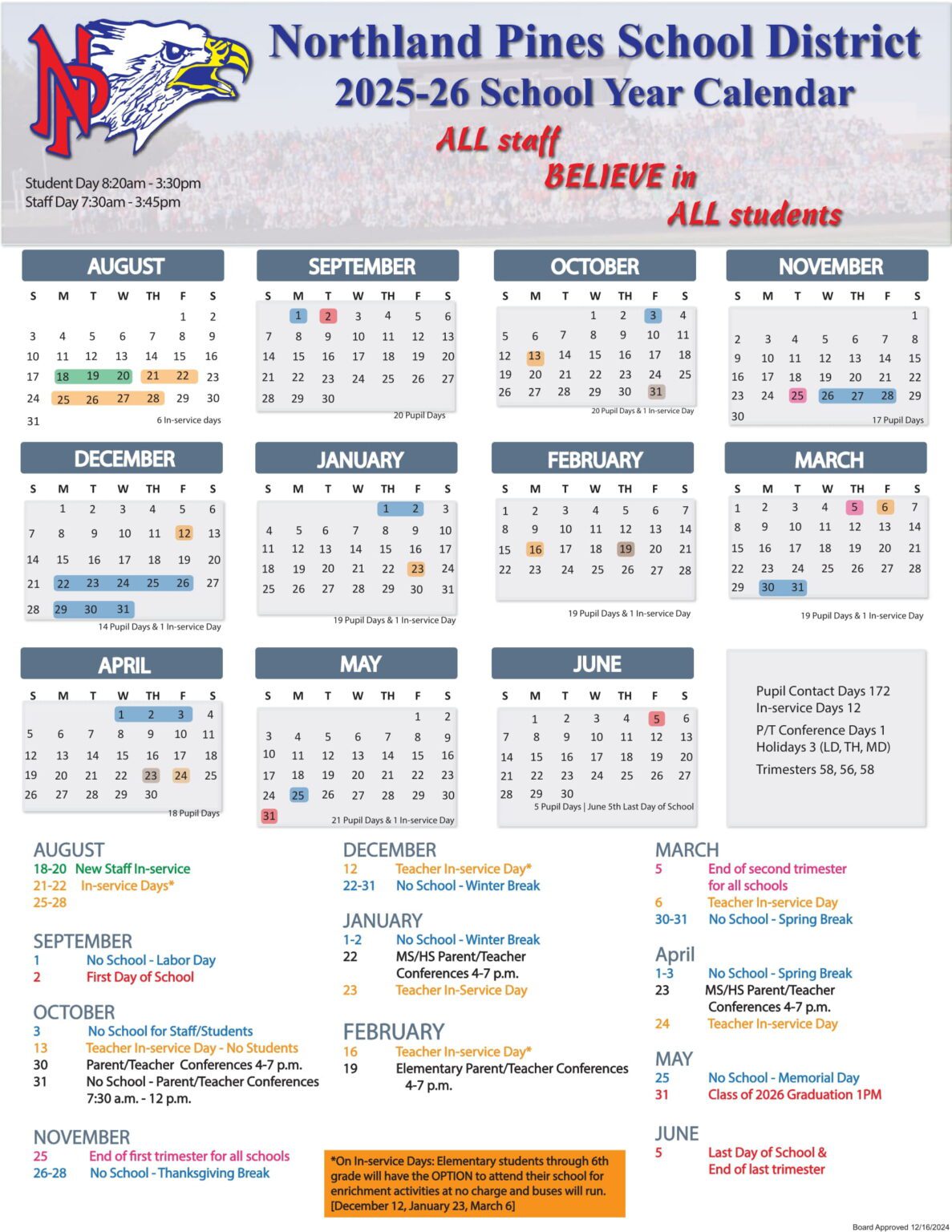 Northland Pines School District wi Calendar 25-26 Revised [pdf] - EduCounty