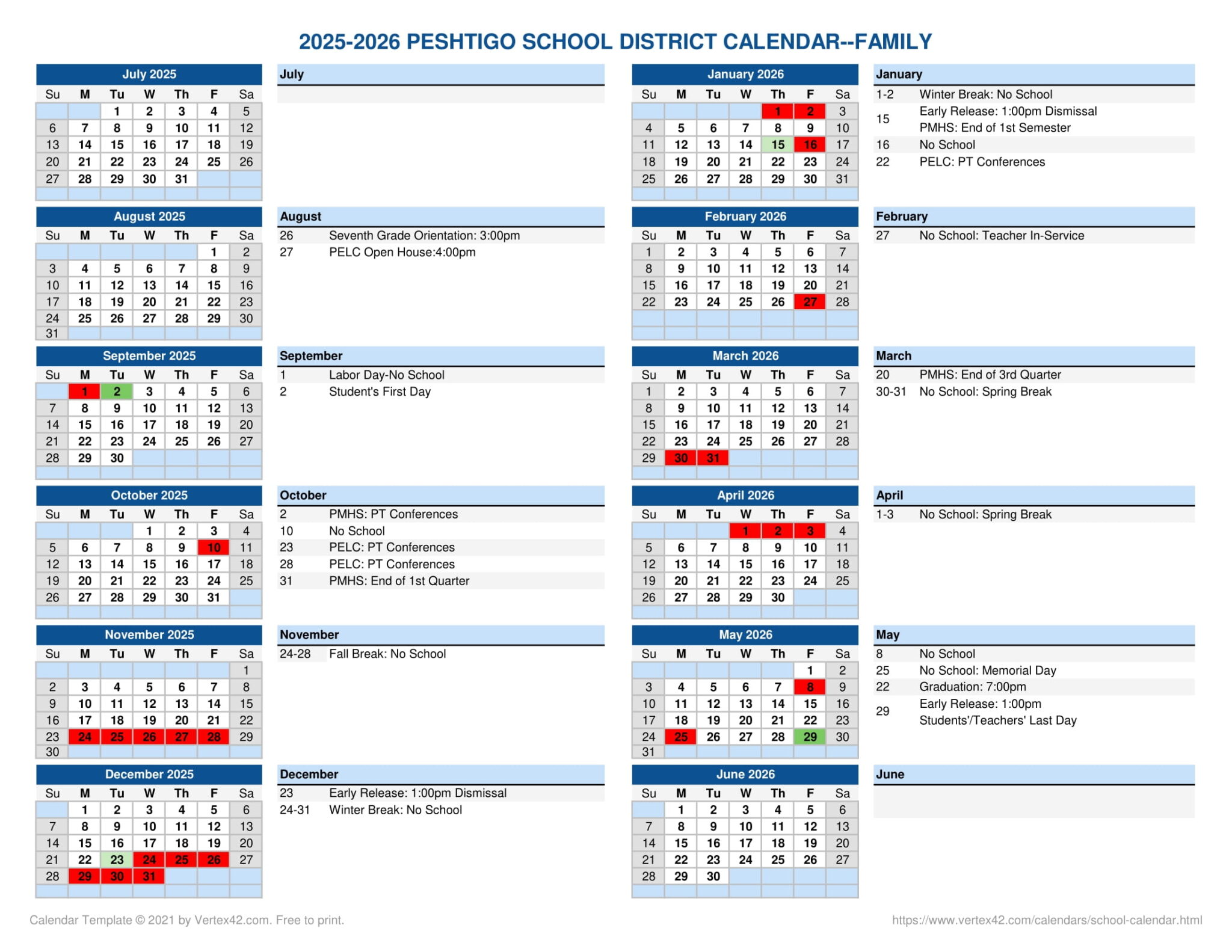 PESHTIGO SCHOOL DISTRICT wi Calendar 25-26 Revised [PDF] - EduCounty