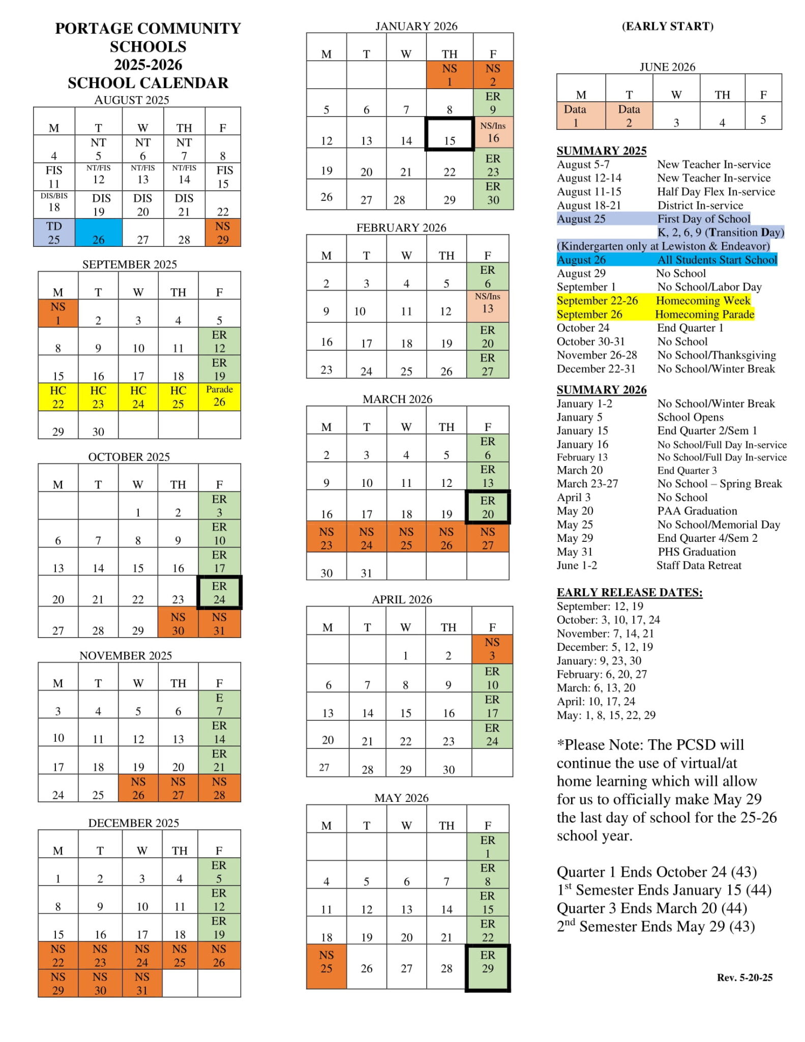 Portage Community School District WI Calendar 25-26 Revised [PDF] - EduCounty