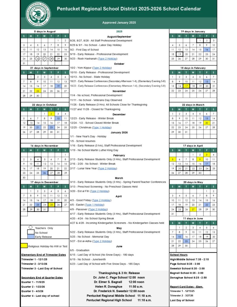Pentucket Regional School District Calendar 25-26 Revised [PDF] - EduCounty