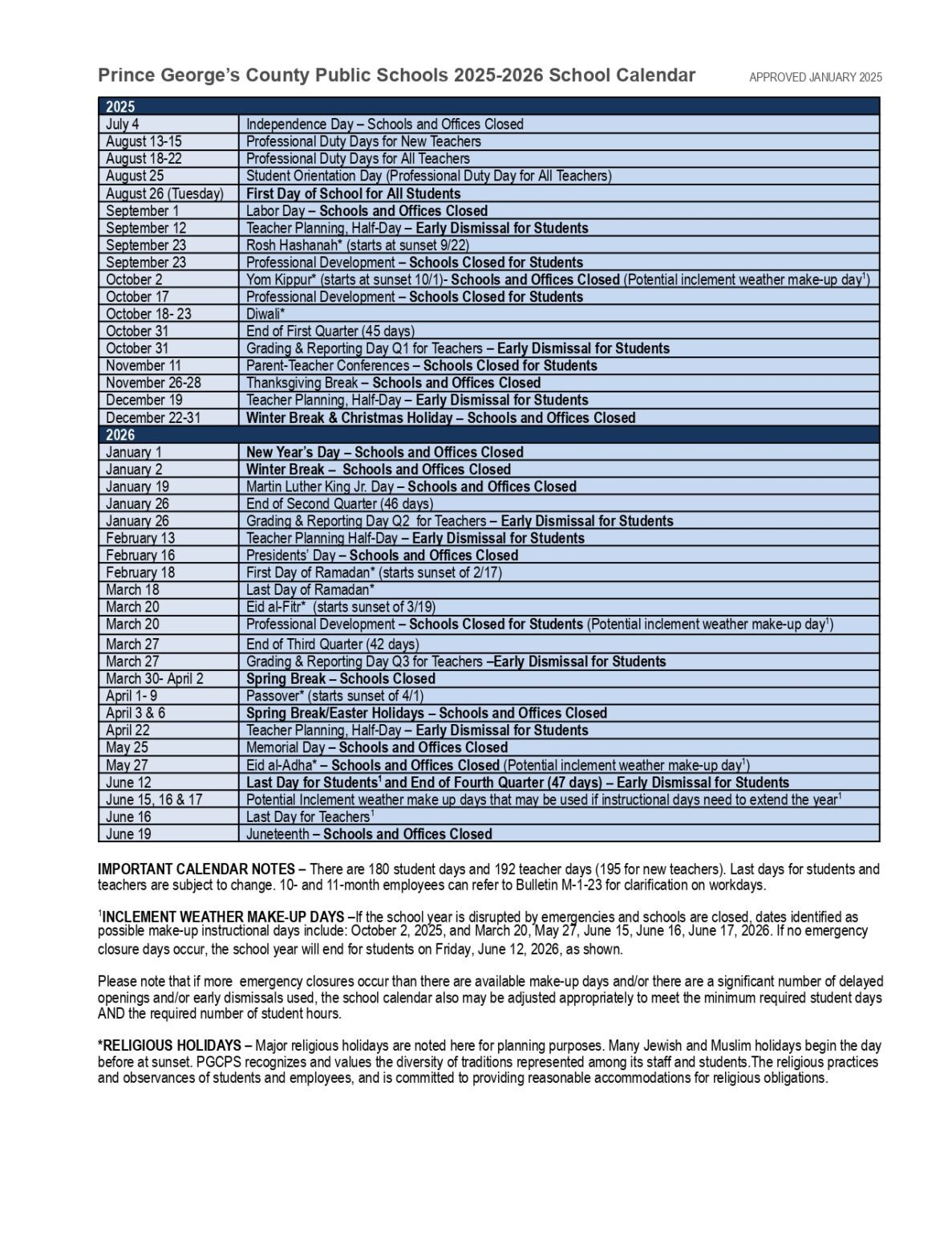 Prince George's County Public pgcps Calendar 25-26 Revised [PDF ...