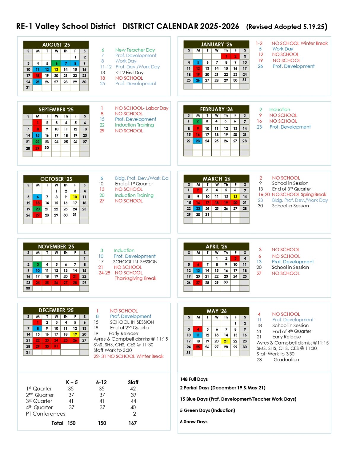RE-1 Valley School District Calendar 25-26 Revised - EduCounty