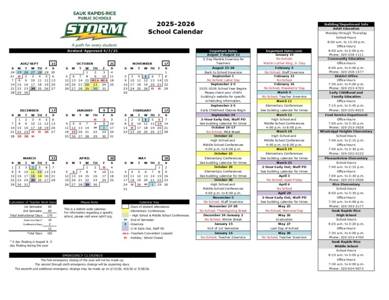 Sauk Rapids-Rice Public Schools Calendar 25-26 Revised [PDF] - EduCounty