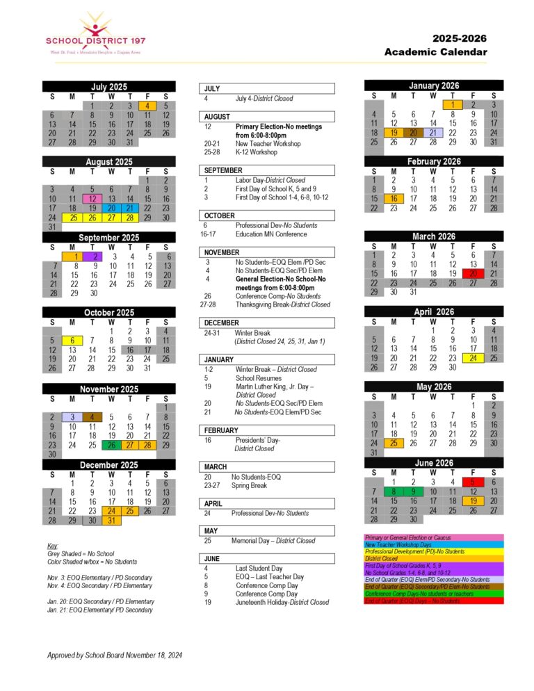 School District 197 Calendar 25-26 Revised [PDF] - EduCounty