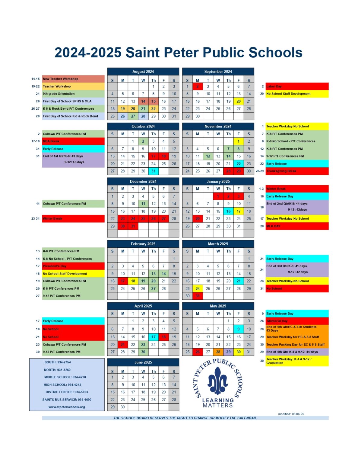Saint Peter Public Schools Calendar 25 26 Revised Pdf Educounty