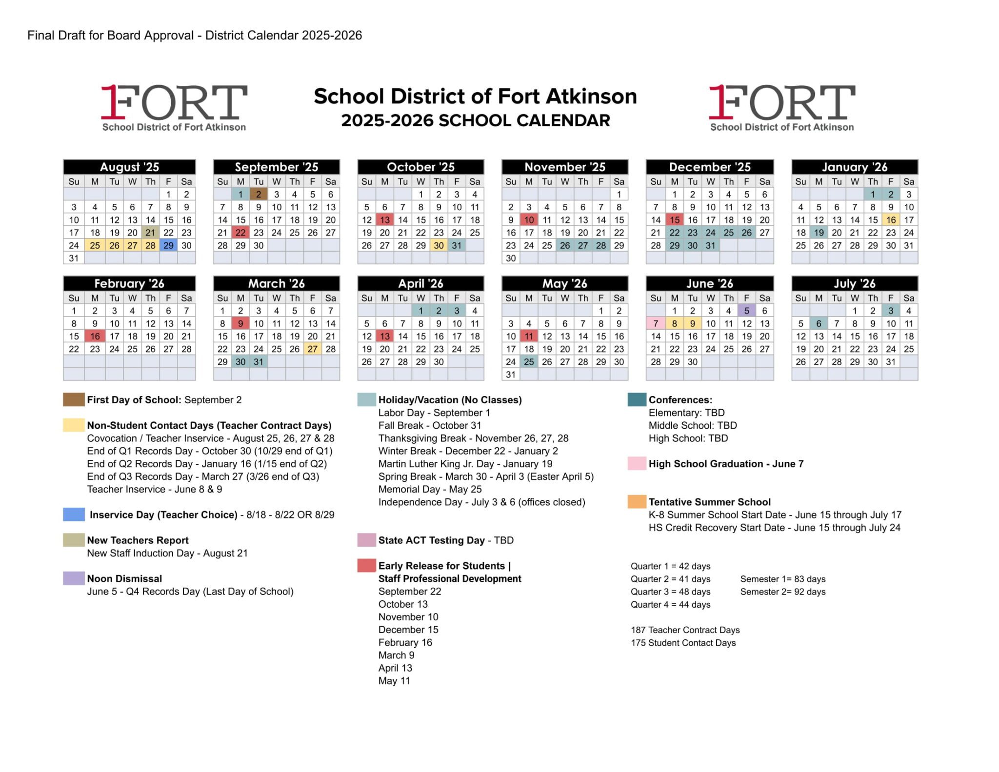 School District of Fort Atkinson WI Calendar 25-26 Revised [pdf ...