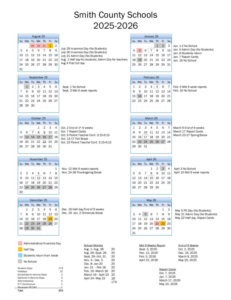 Smith County School System Calendar 25-26 Revised [PDF] - EduCounty