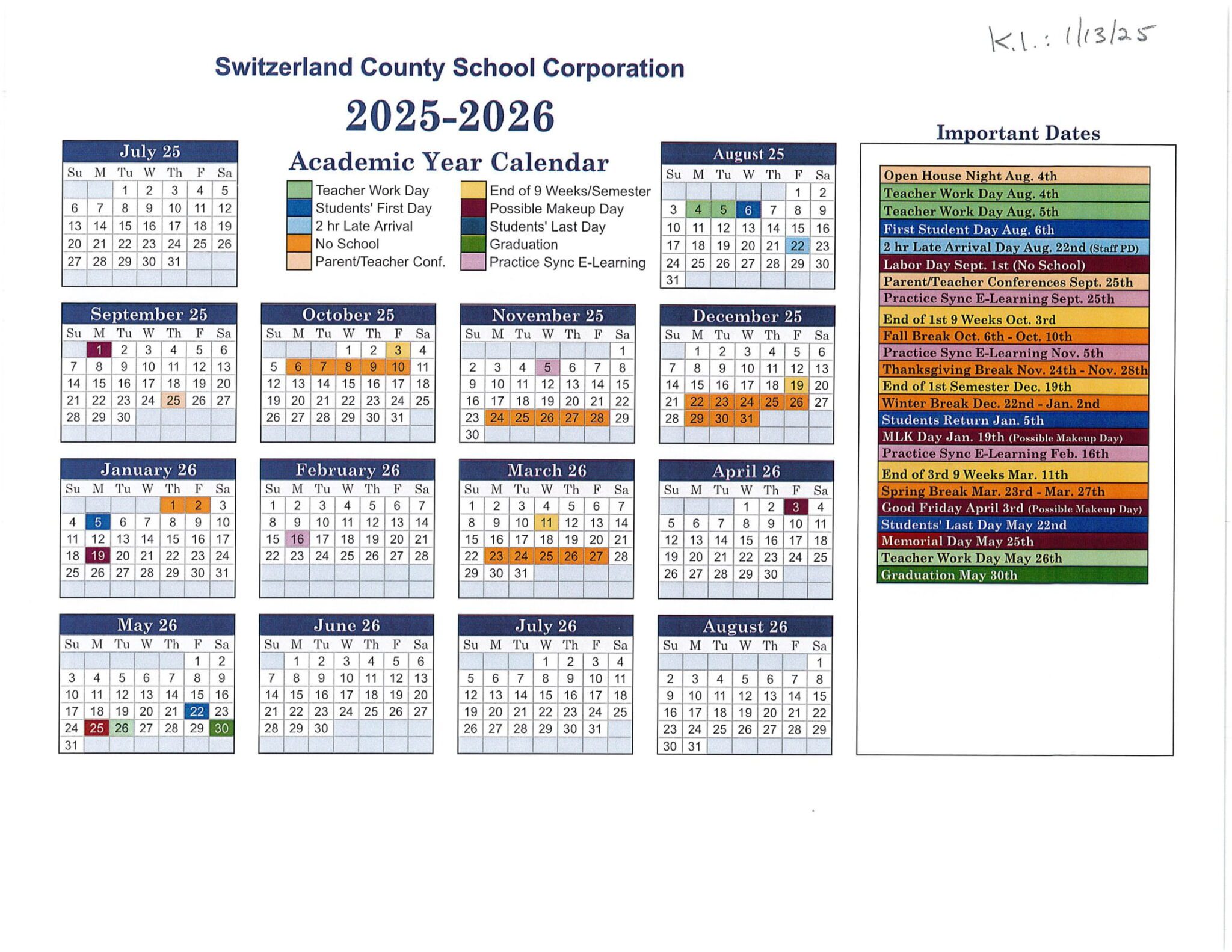 Switzerland County School Corporation Calendar 25-26 Revised [PDF ...