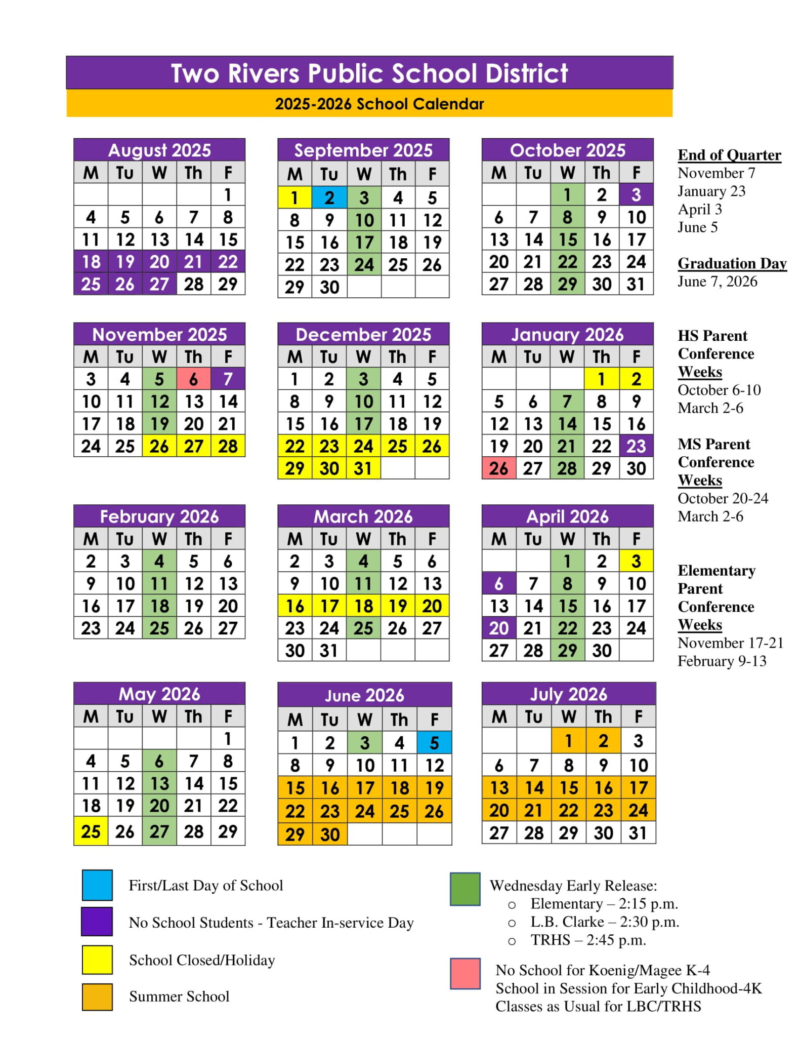 Two Rivers Public School District wi Calendar 25-26 Revised [pdf ...