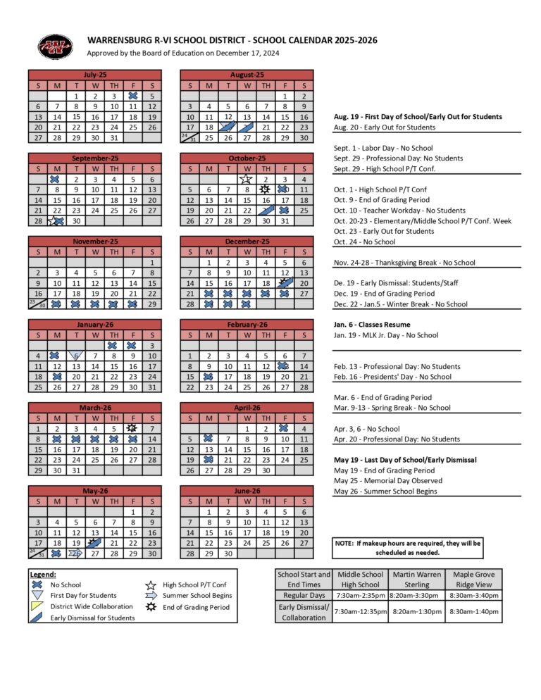 WARRENSBURG R-VI SCHOOL DISTRICT 25-26 Calendar Revised [PDF] - EduCounty