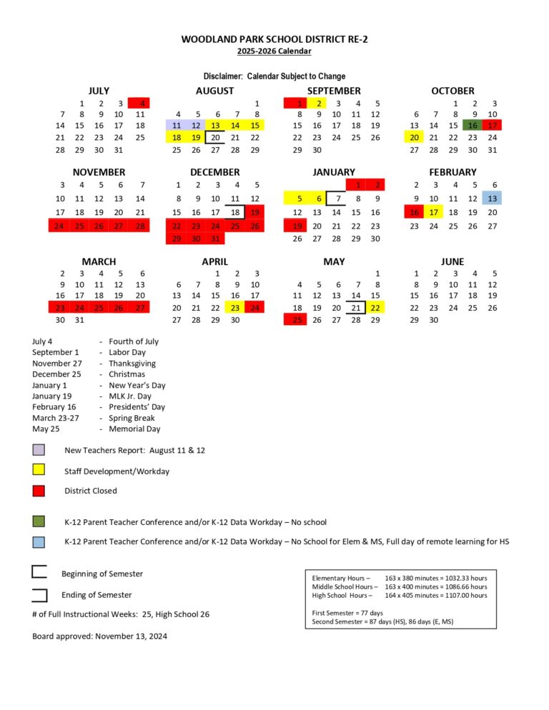 Woodland Park School Calendar 25-26 Revised [pdf] - EduCounty