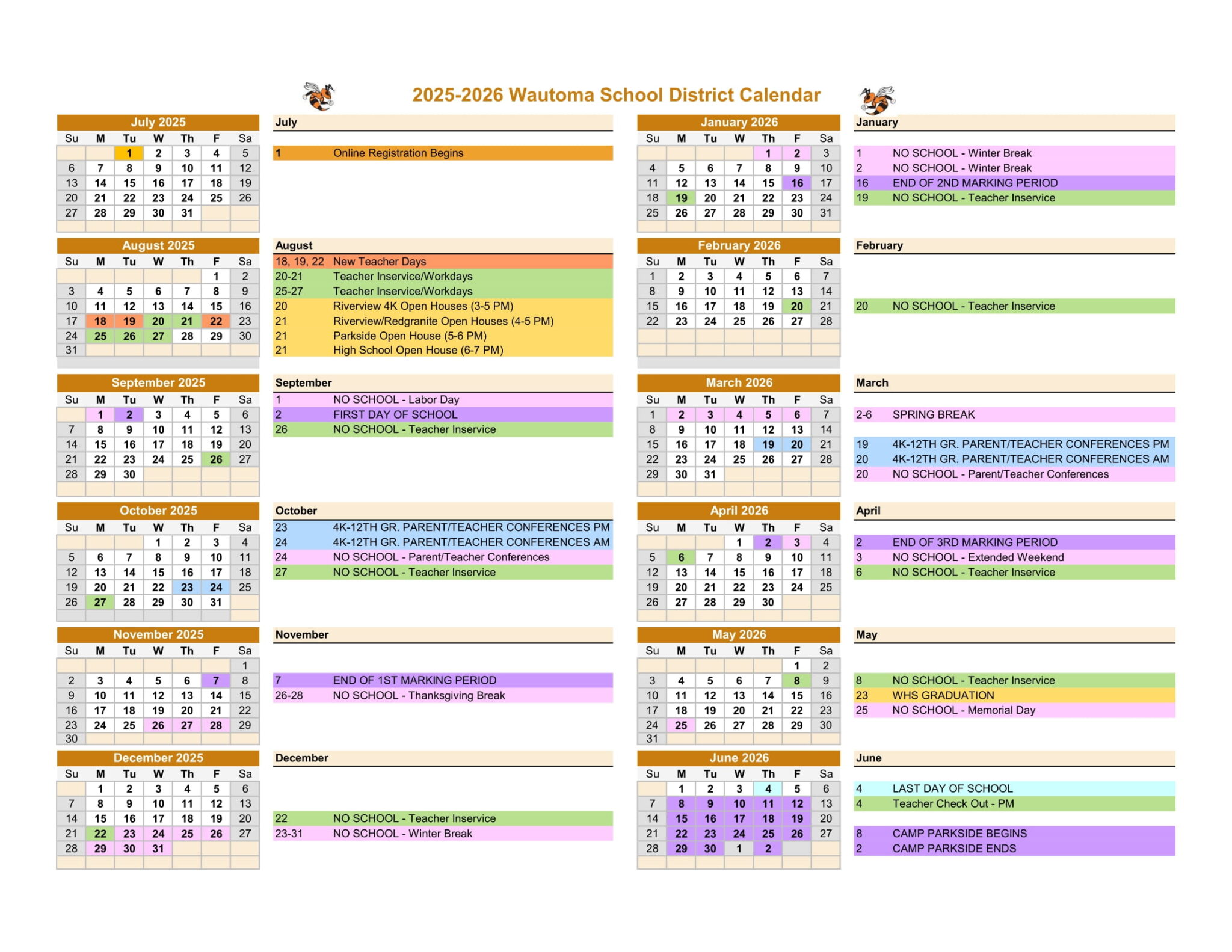 Wautoma Area School District WI Calendar 25-26 Revised [PDF] - EduCounty