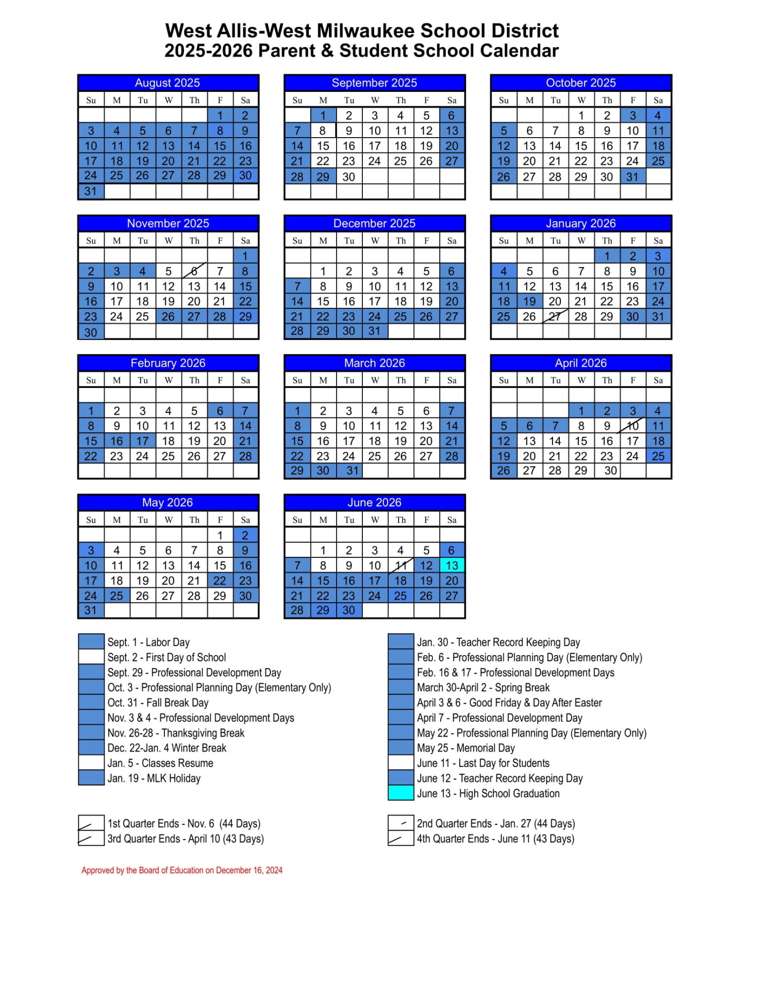 West Allis-West Milwaukee School District calendar 25-26 Revised [pdf] - EduCounty