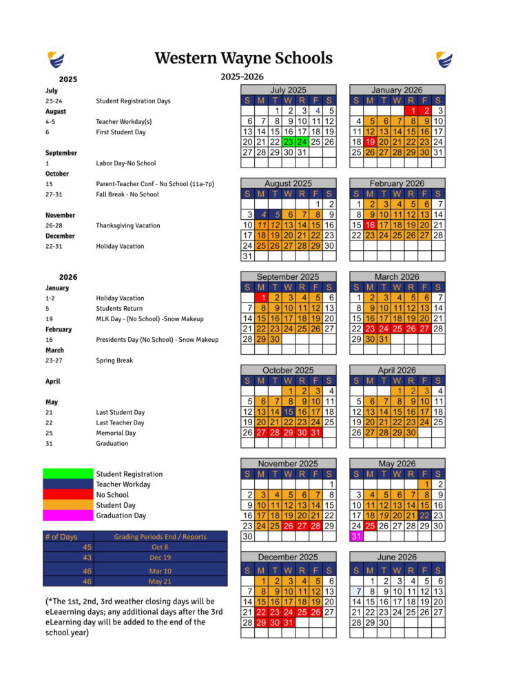 Western Wayne Elementary school calendar 25-26 Revised [PDF] - EduCounty