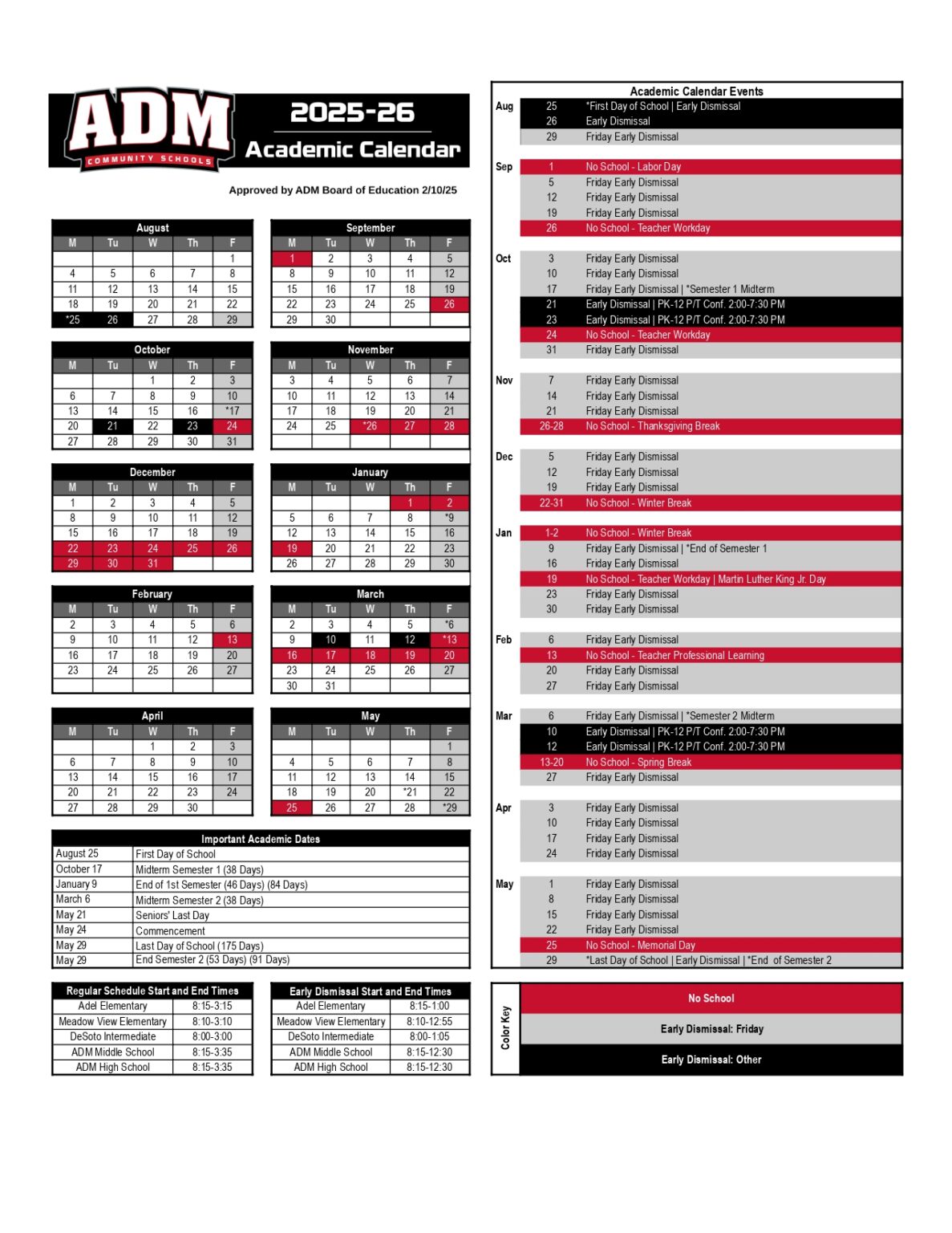 ADM Community School District IA Calendar 25-26 Revised [pdf] - EduCounty