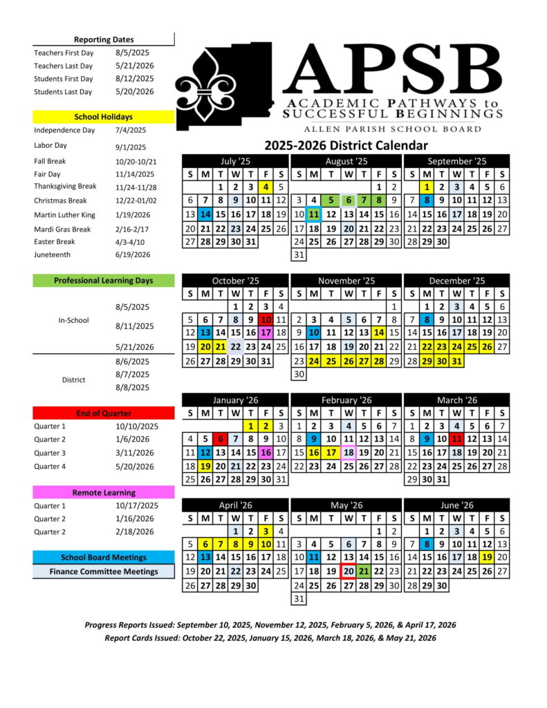 Allen Parish School Board Calendar 25-26 Revised [PDF] - EduCounty