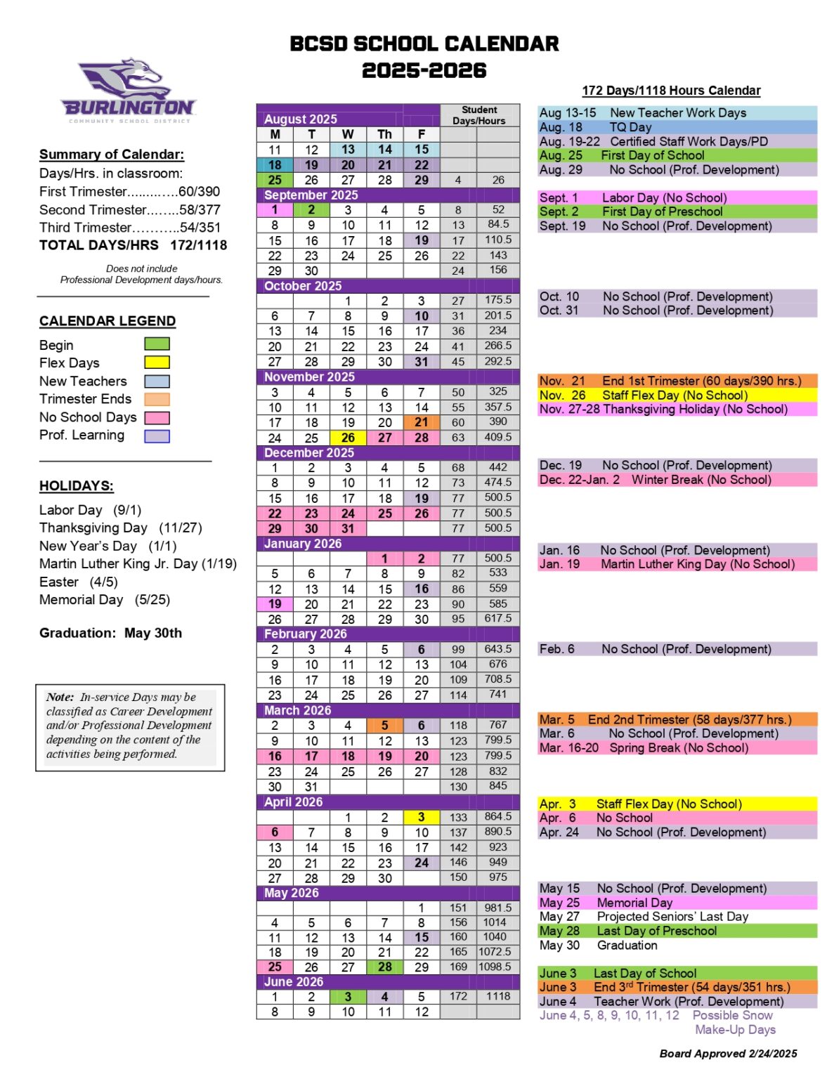 Burlington Community School District IA Calendar 25-26 Revised [pdf] - EduCounty