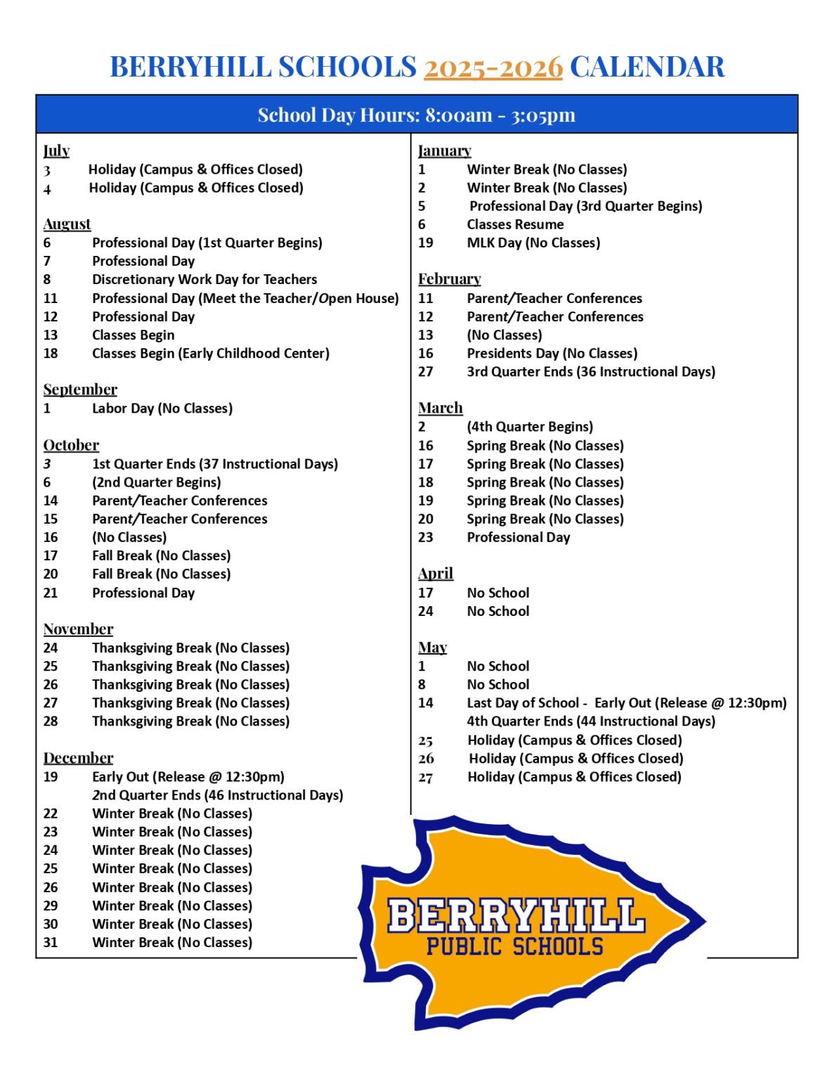 BERRYHILL Public SCHOOLS Calendar 25-26 Revised [PDF] - EduCounty