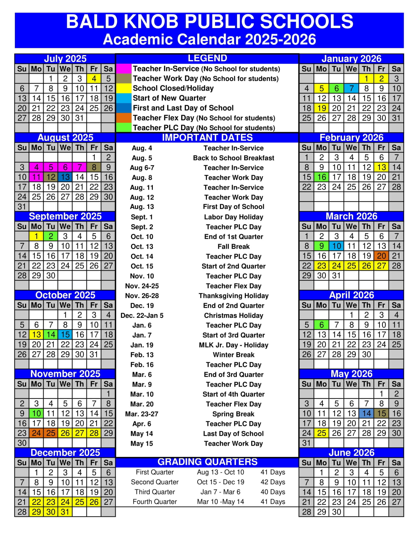 Bald Knob Public Schools AR Calendar 25-26 Revised [pdf] - EduCounty