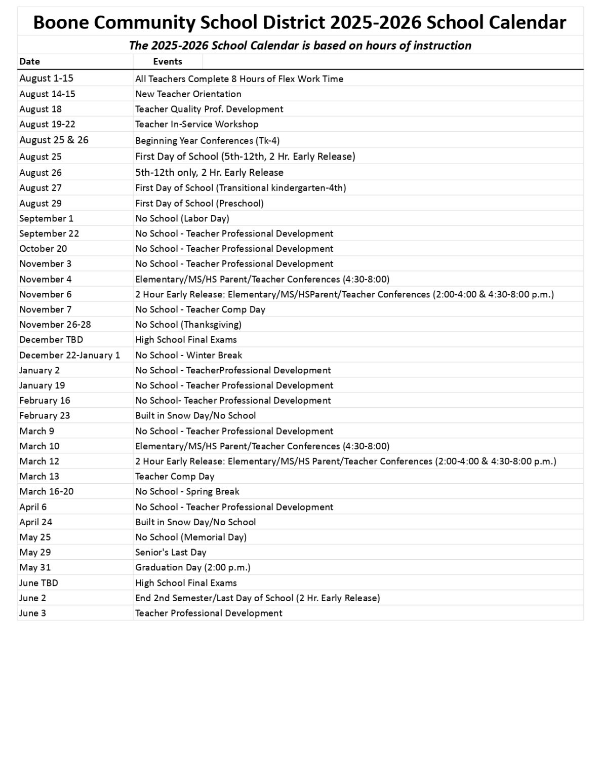 Boone Community School District IA Calendar 25-26 Revised [pdf] - EduCounty