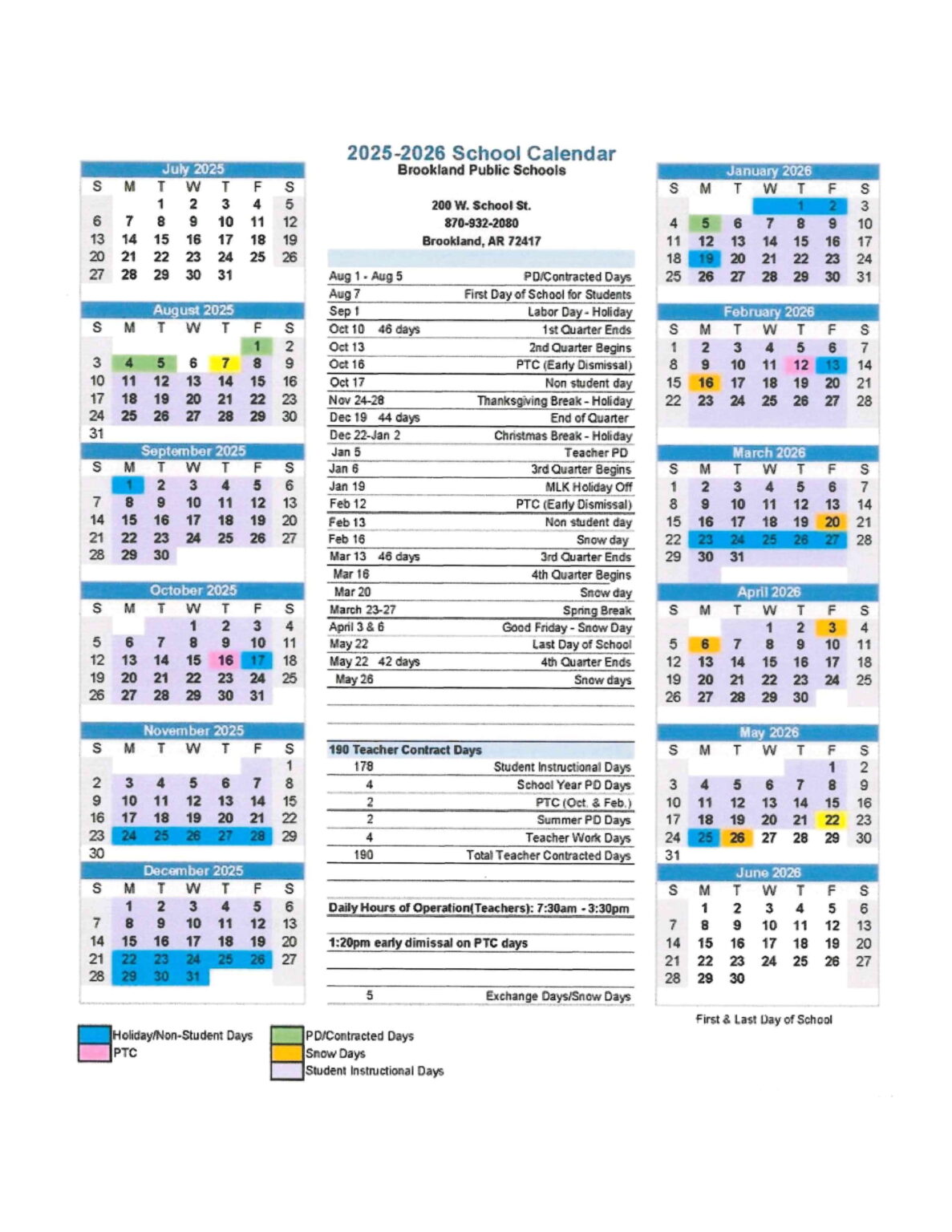 Brookland Public Schools AR Calendar 25-26 Revised [pdf] - EduCounty