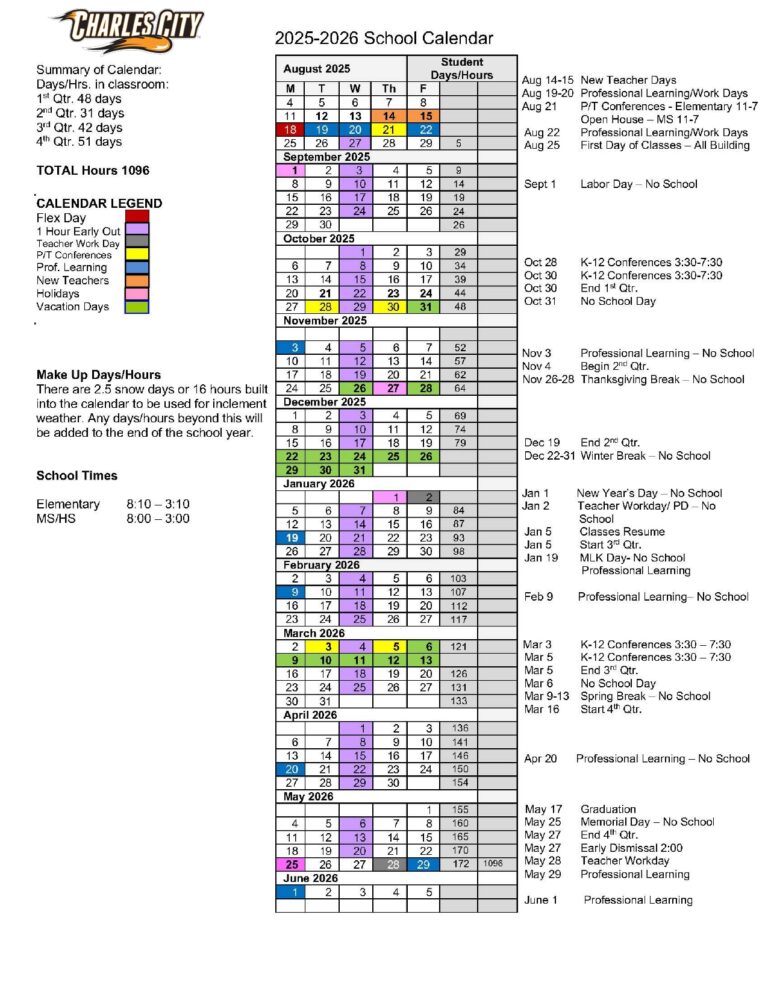 Charles City Community School IA Calendar 25-26 Revised [pdf] - EduCounty