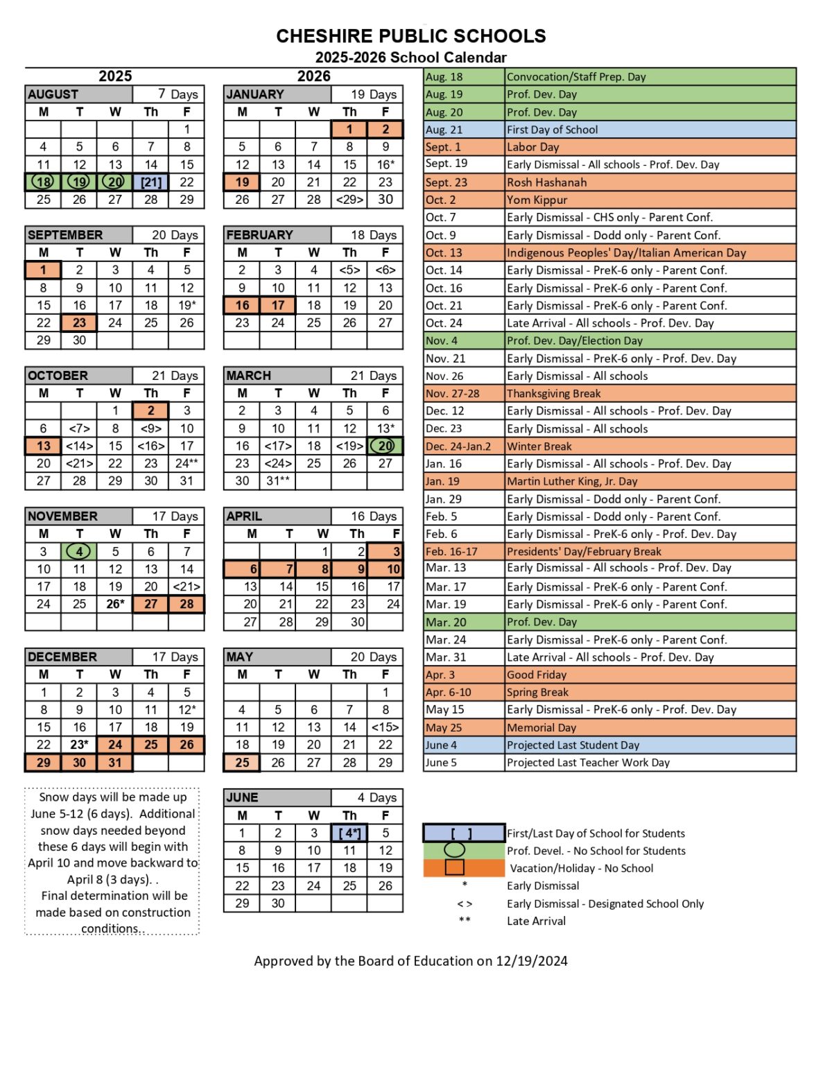 Cheshire Public Schools CT Calendar 25-26 Revised [pdf] - EduCounty