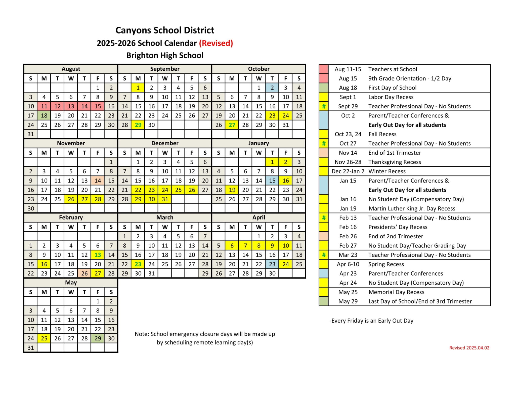 Canyons School District UT Calendar 25-26 Revised [pdf] - EduCounty