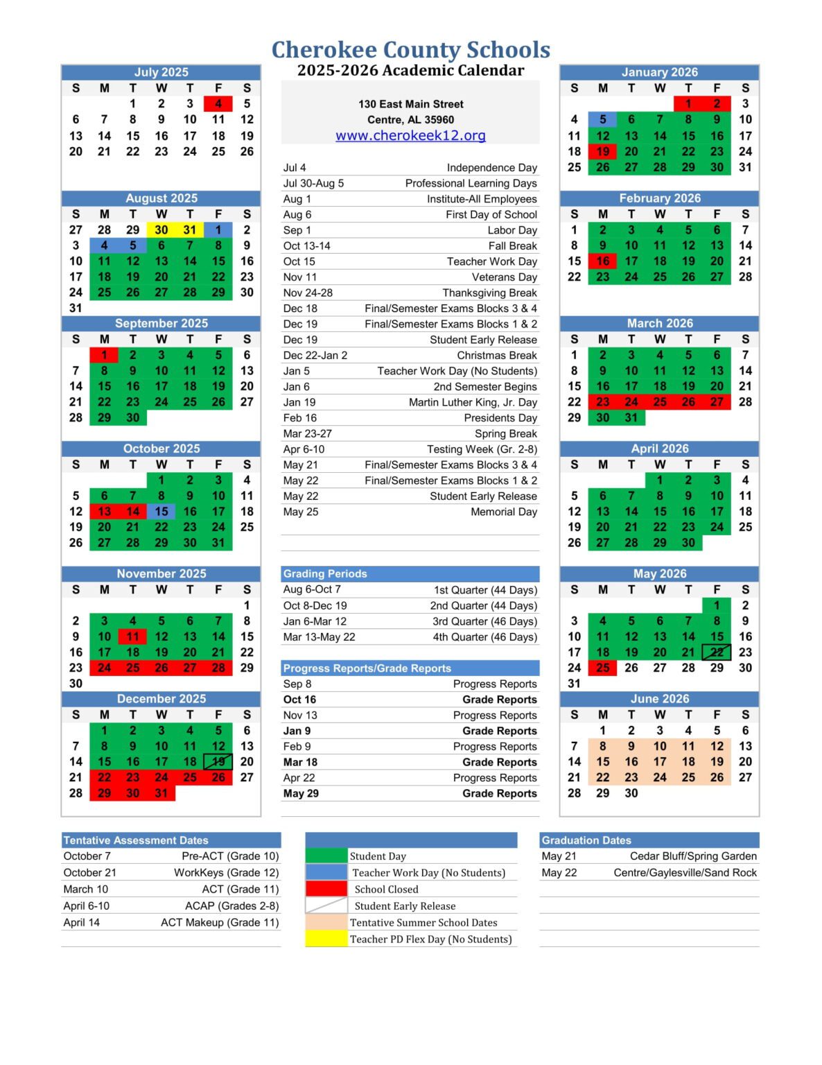Cherokee County Schools AL Calendar 25-26 Revised [PDF] - EduCounty