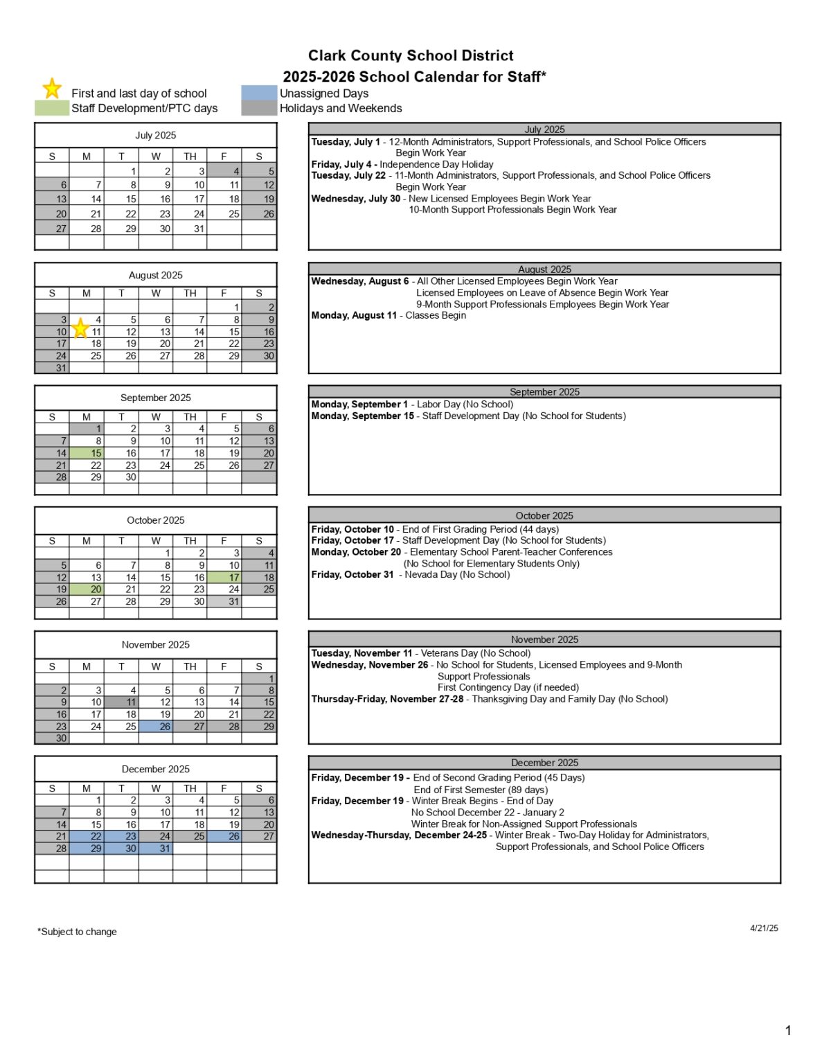 Clark county school district NV Calendar 25-26 Revised [pdf] - EduCounty