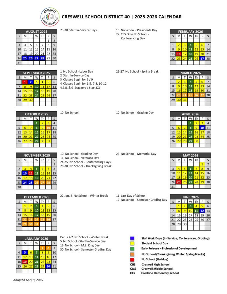 Creswell School District 40 25-26 Calendar Revised [PDF] - EduCounty
