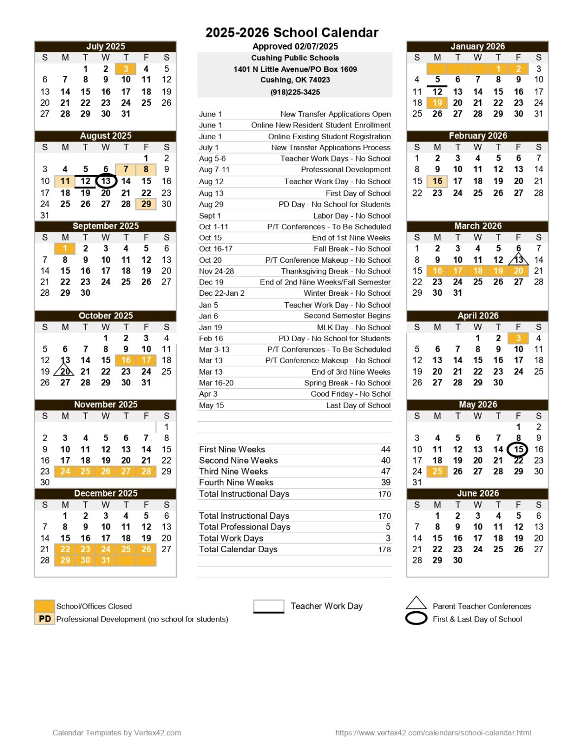 Cushing Public Schools Calendar 25-26 Revised [pdf] - EduCounty