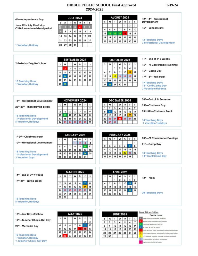 Dibble Public Schools OK Calendar 25-26 Revised [pdf] - EduCounty