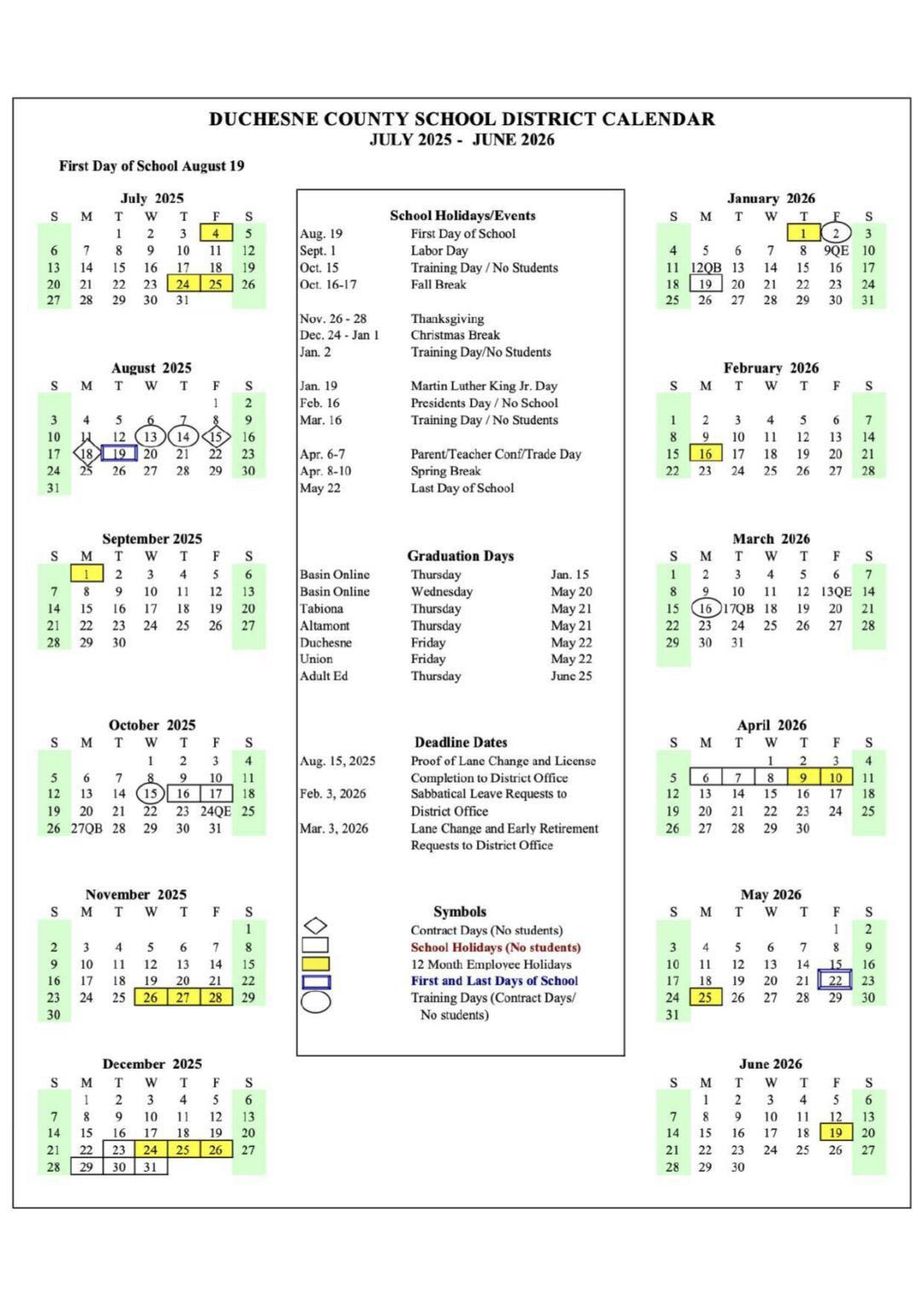DUCHESNE COUNTY SCHOOL DISTRICT Calendar 25-26 Revised [pdf] - EduCounty