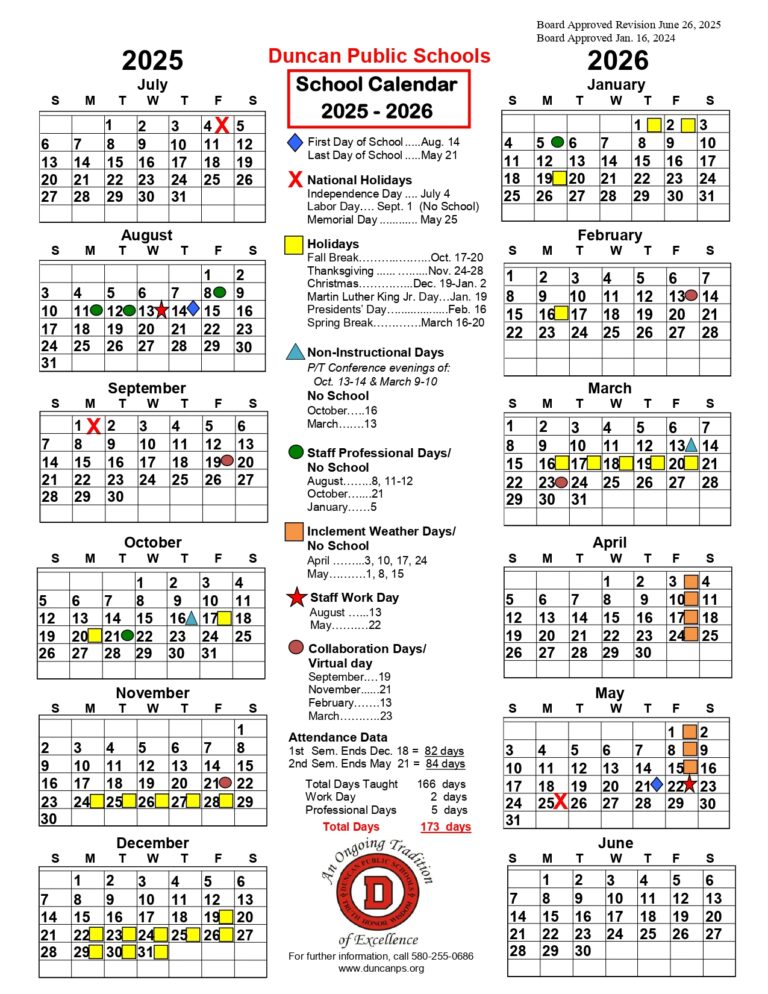 Duncan Public Schools OK Calendar 25-26 Revised [pdf] - EduCounty