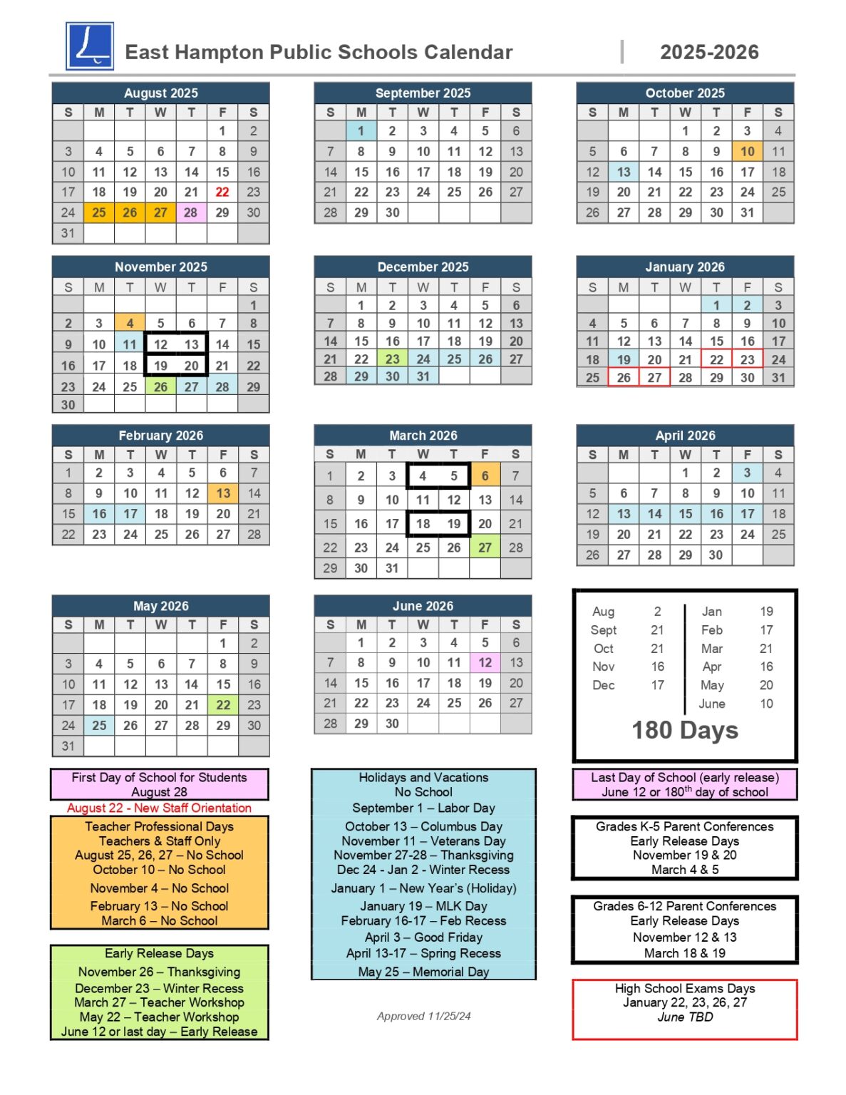 East Hampton Public Schools CT Calendar 25-26 Revised [pdf] - EduCounty