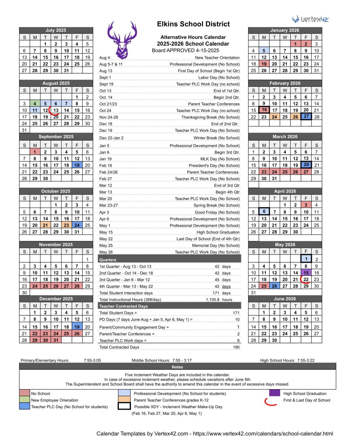 Elkins School District AR Calendar 25-26 Revised [pdf] - EduCounty
