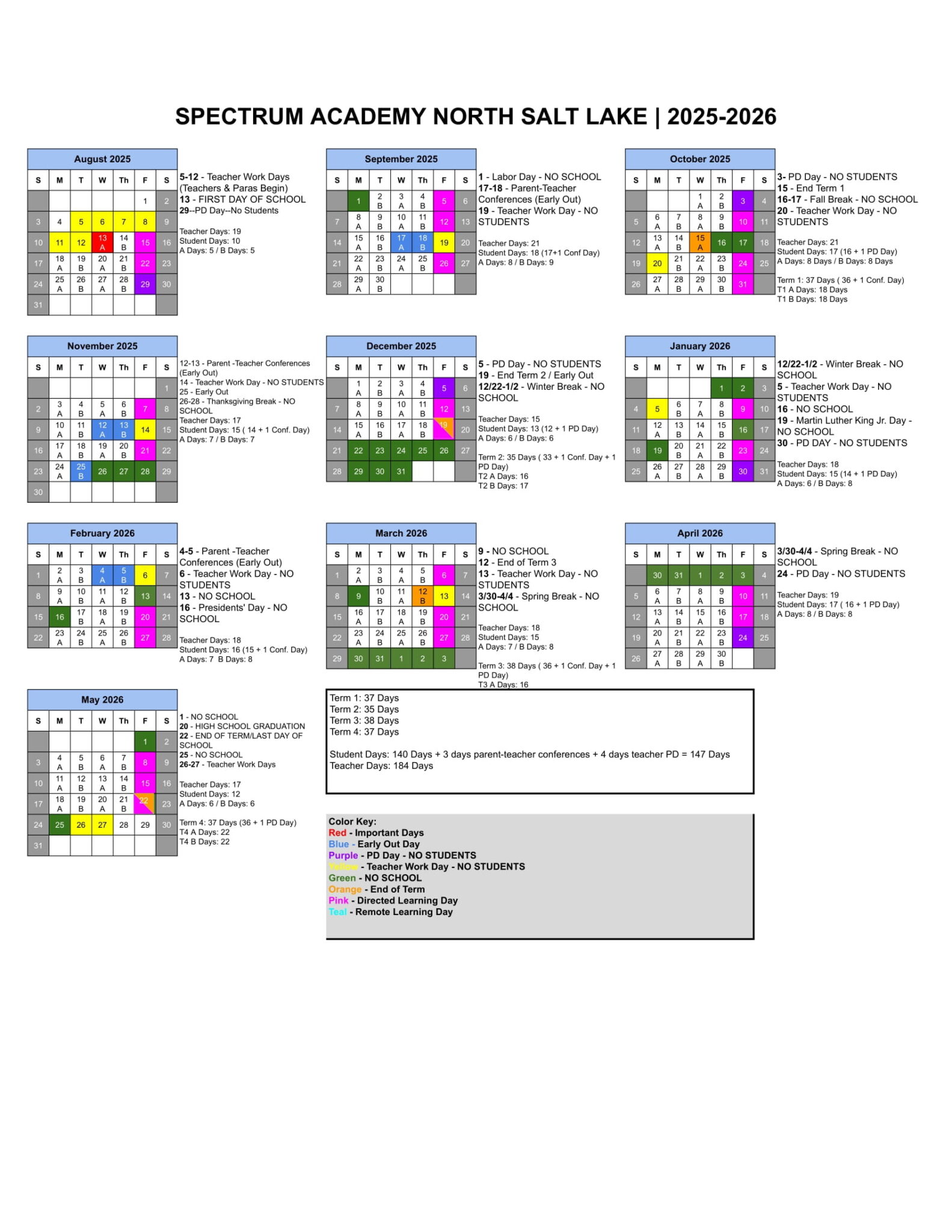 Spectrum Academy North Salt Lake Calendar 25-26 Revised [pdf] - EduCounty