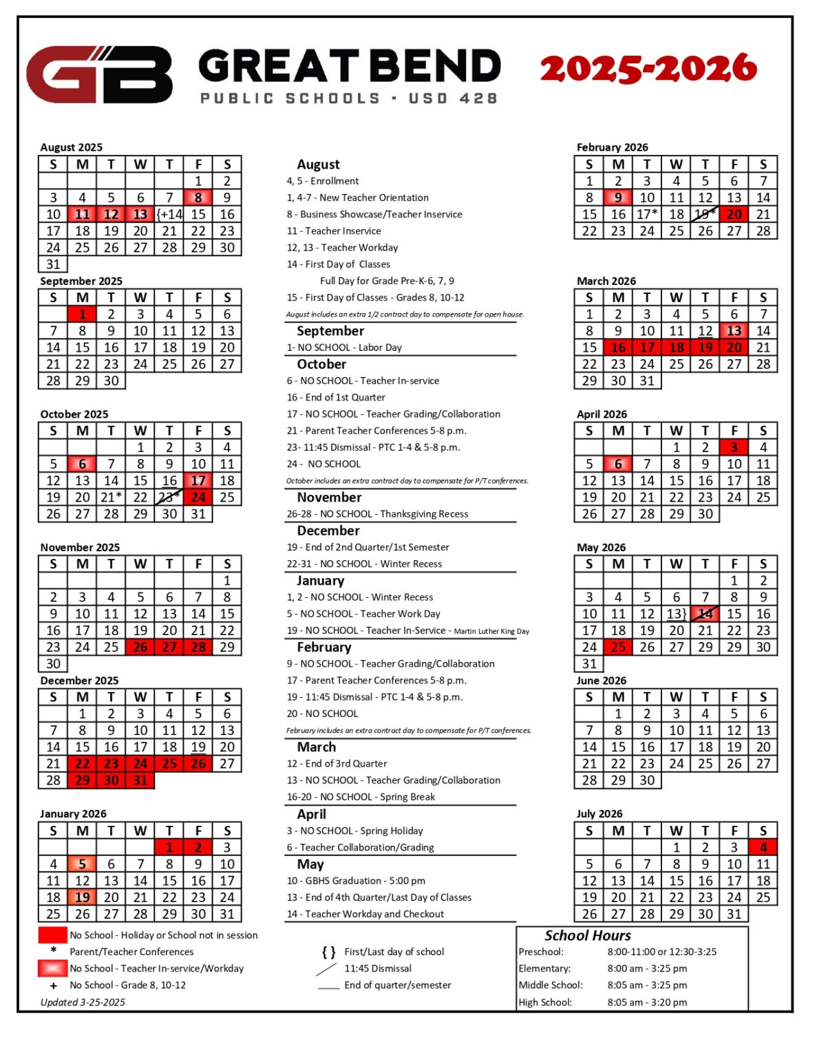 Great bend public schools Calendar 25-26 Revised [pdf] - EduCounty