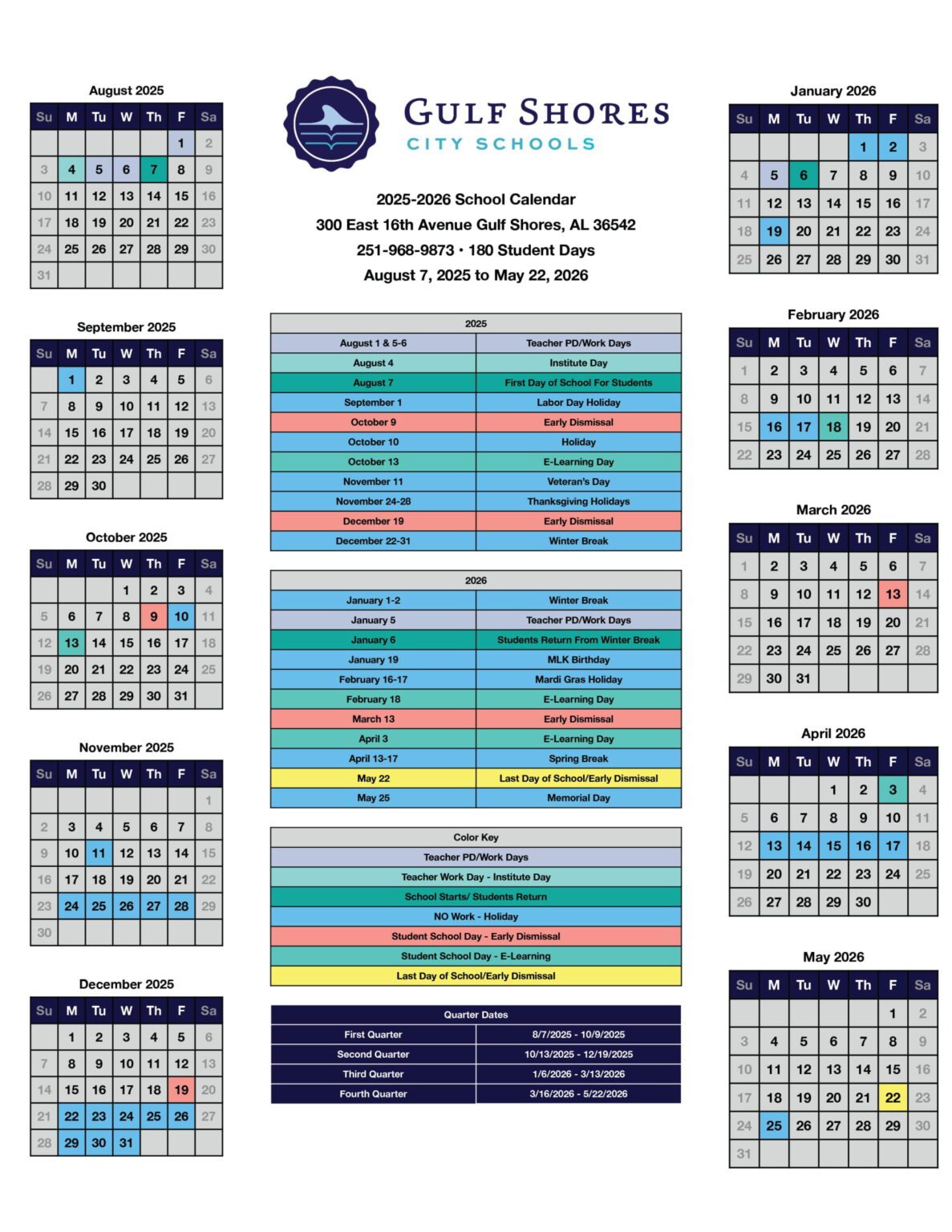 GULF SHORES CITY SCHOOLS AL Calendar 25-26 Revised [pdf] - EduCounty