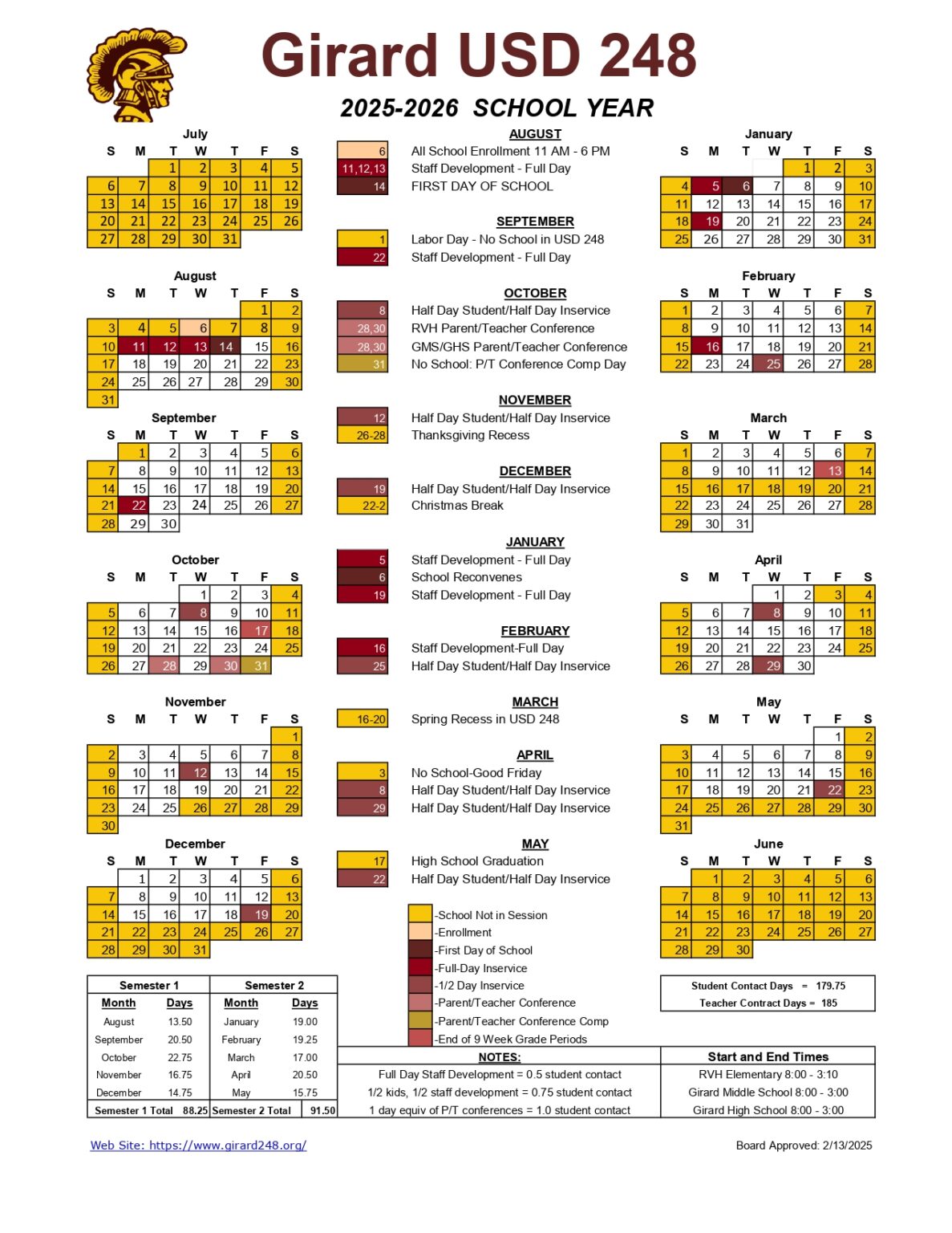 Girard USD 248 Calendar 25-26 Revised [pdf] - EduCounty