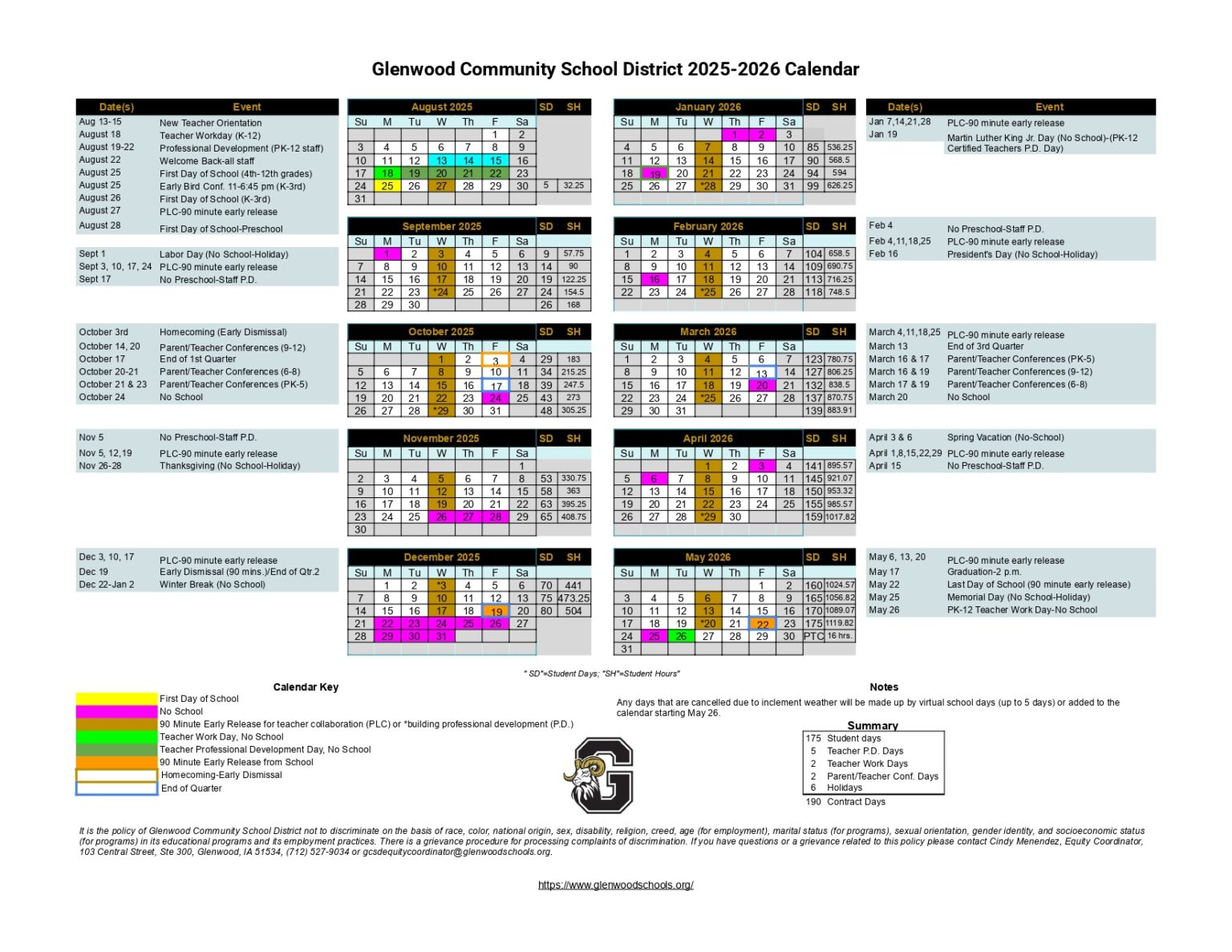 Glenwood Community CSD Calendar 25-26 Revised [pdf] - EduCounty