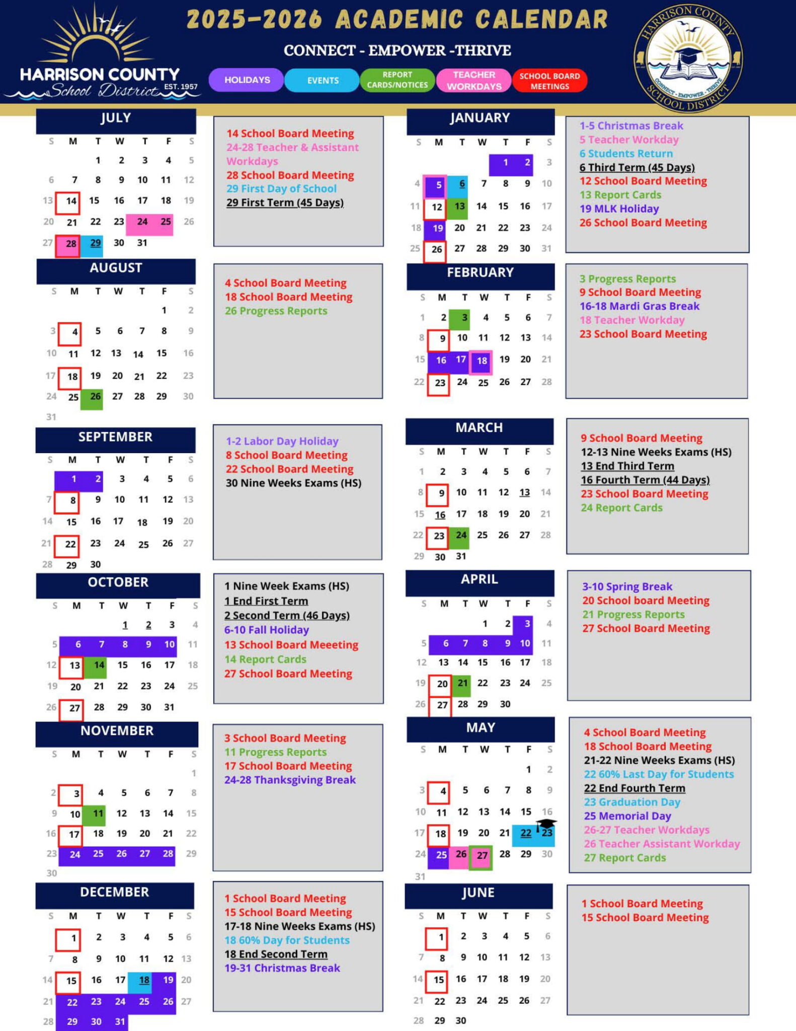 Harrison County School District MS Calendar 25-26 Revised [pdf] - EduCounty