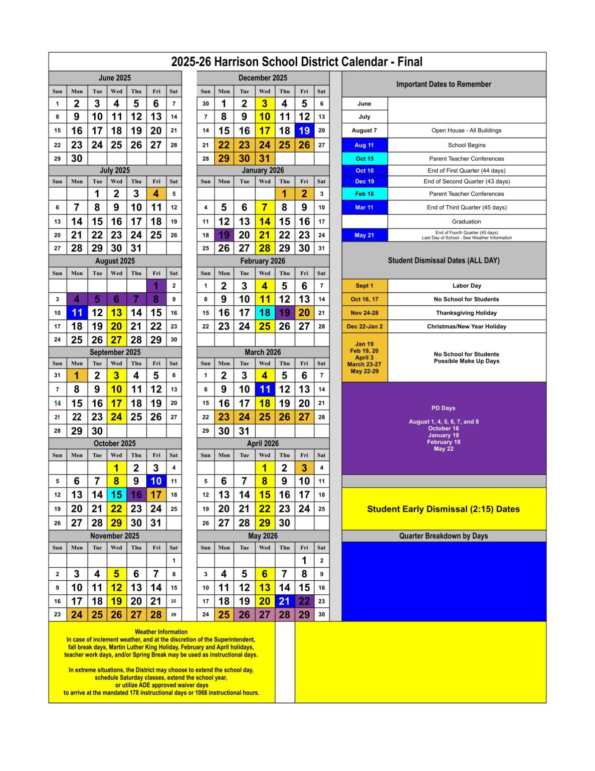 Harrison Public Schools AR Calendar 25-26 Revised [pdf] - EduCounty