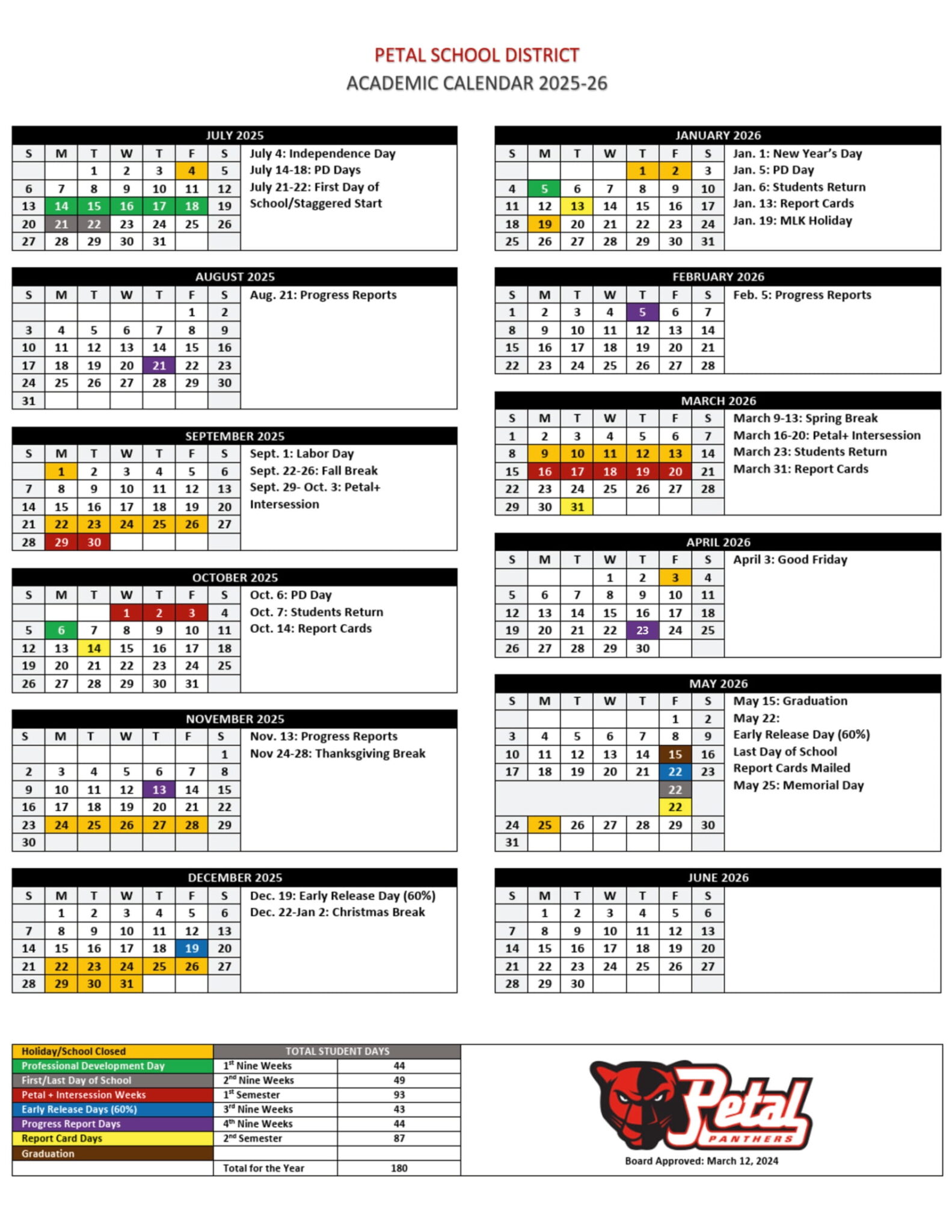 Petal School District MS Calendar 25-26 Revised [pdf] - EduCounty